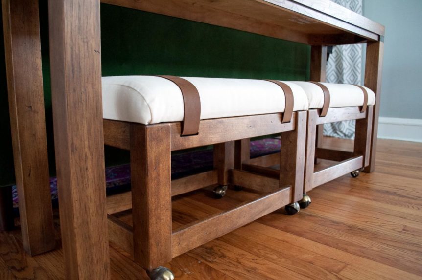 DIY Leather Strap Rolling Benches | And Then We Tried