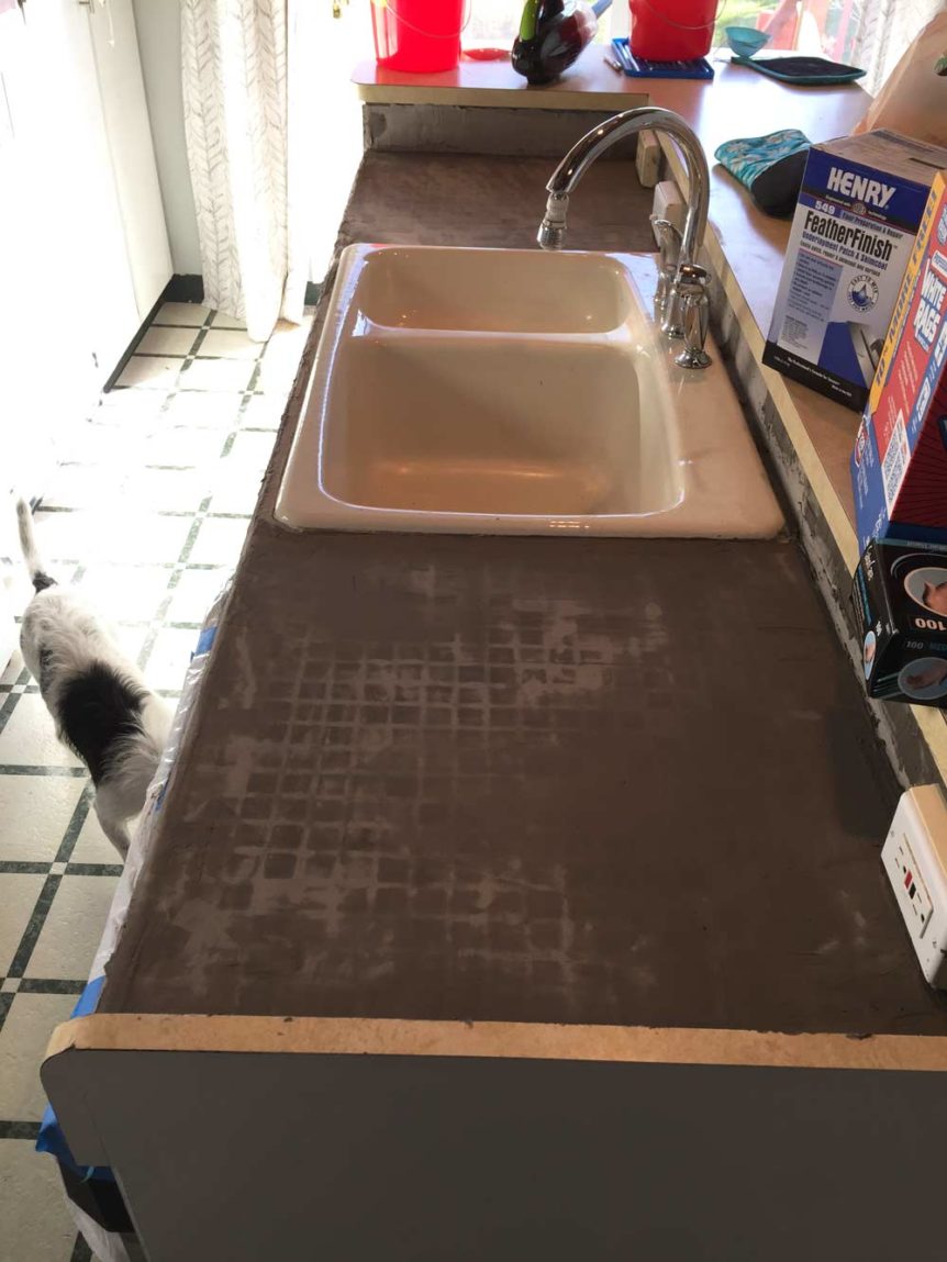 Feather Finish Concrete Over Tile Counters | And Then We Tried